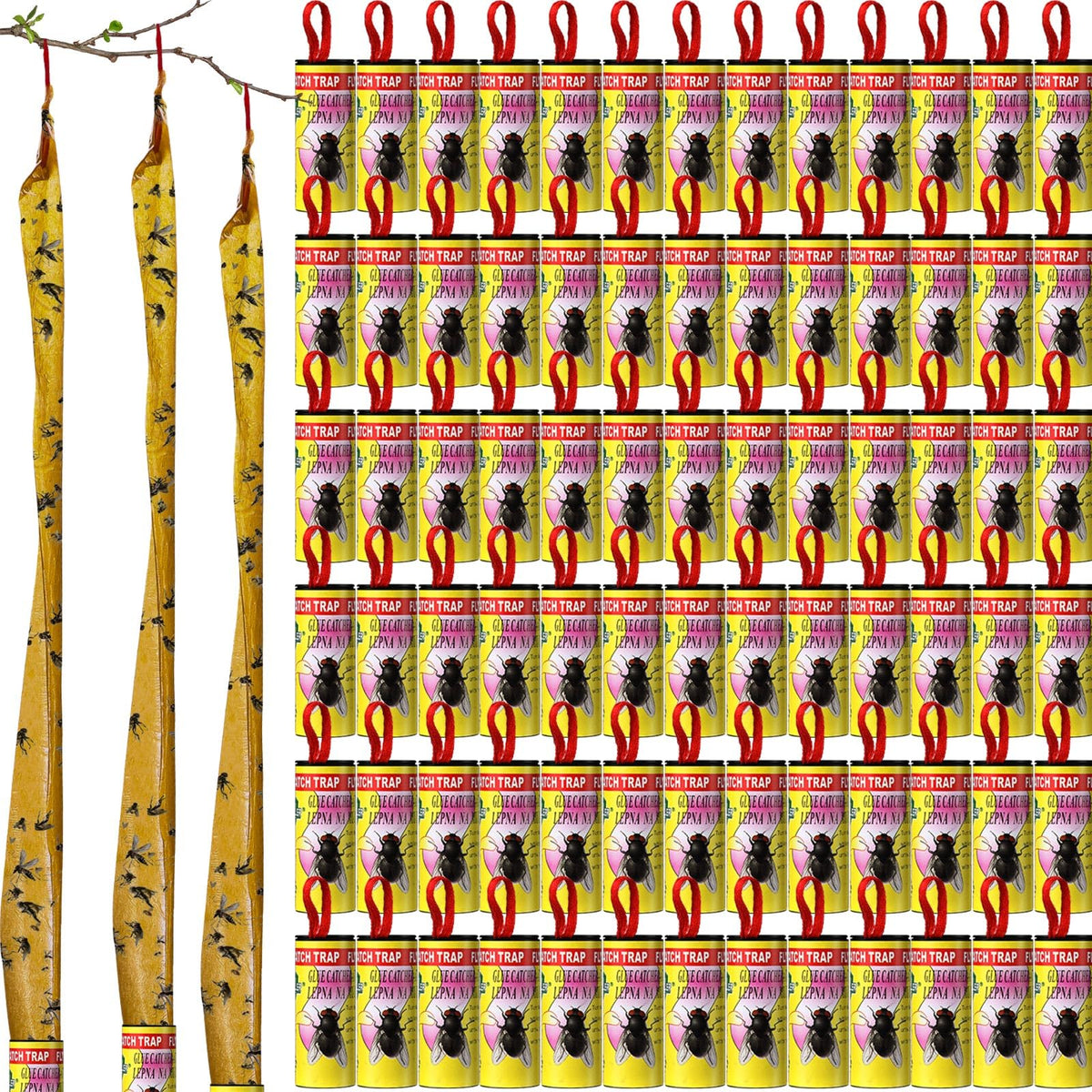 Qualirey 80 Pack Fly Strips Sticky Fly Trap Indoor Outdoor Hanging Fly