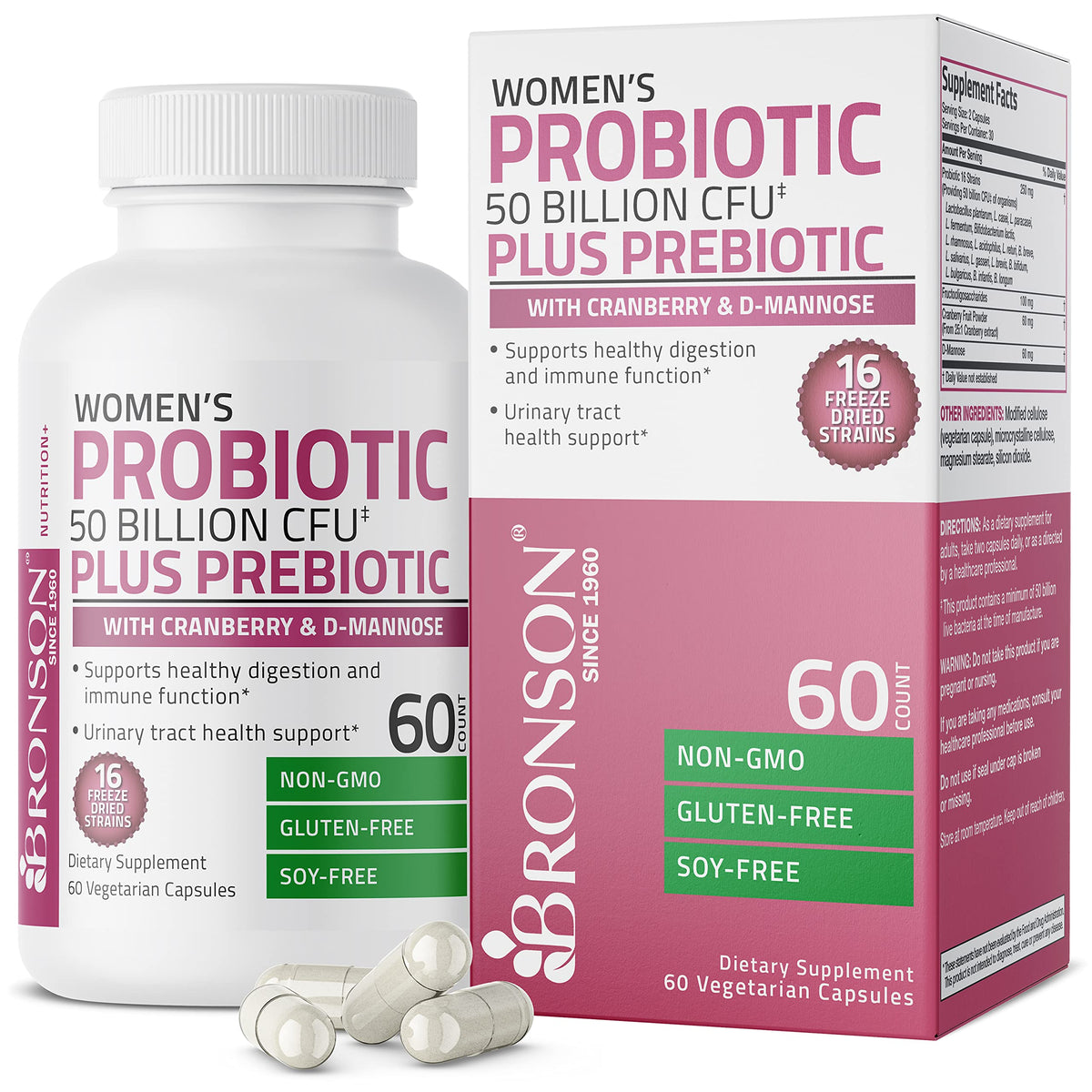 Bronson Women's Probiotic 50 Billion CFU + Prebiotic with Cranberry