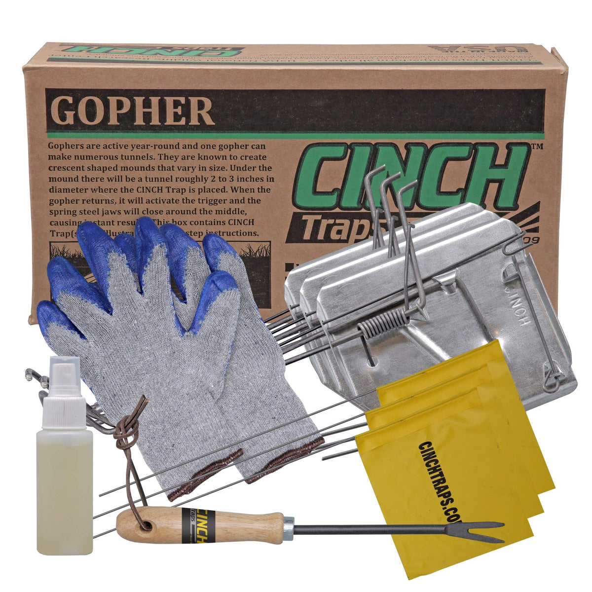 Cinch Gopher Trap with Tunnel Marking Flag, Heavy Duty Reusable Rodent
