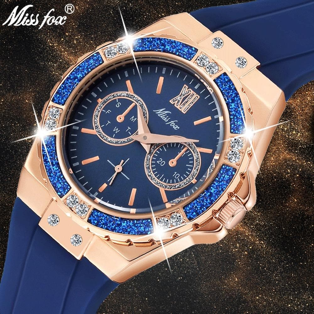 MISSFOX Women's Watches Chronograph Rose Gold Sport Watch Ladies Diamo